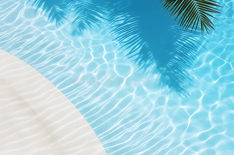 Aqua Waves and Coconut Palm Shadow on Blue Background. Water Pool ...