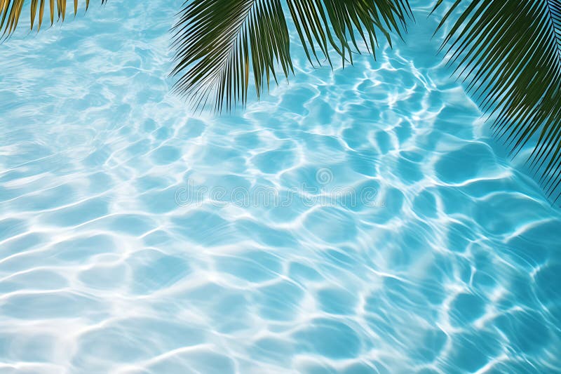 Aqua Waves and Coconut Palm Shadow on Blue Background. Water Pool ...