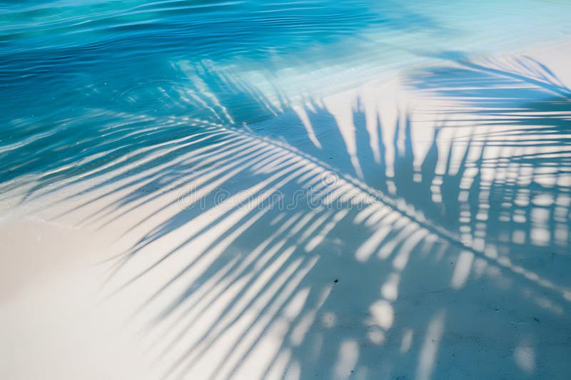 Aqua Waves and Coconut Palm Shadow on Blue Background. Water Pool ...
