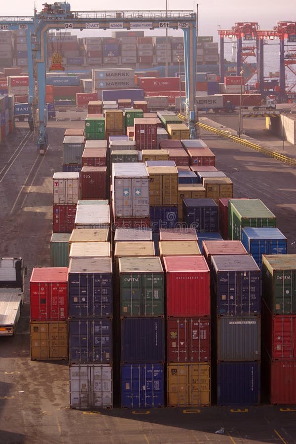 Aquaba busy container port editorial photography. Image of commerce ...