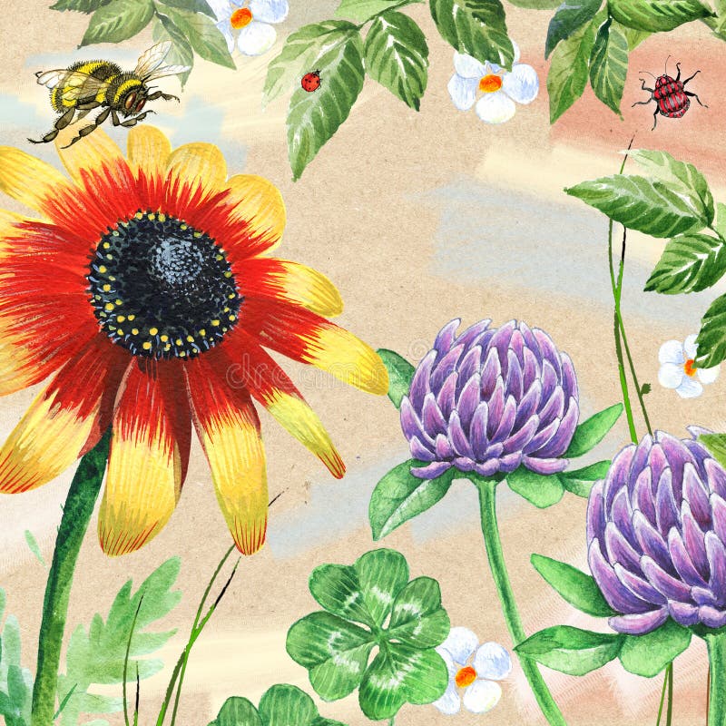 Aquarellbild mit Klee stock abbildung. Illustration von wald - 64275441