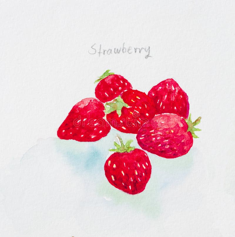 Aquarelle de fraise peinte illustration stock. Illustration du vert ...
