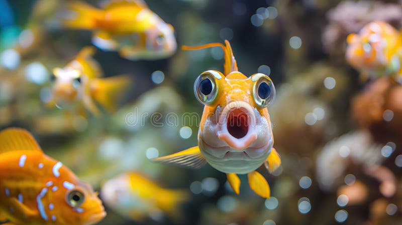 Aquarium Fish with Bulging Eyes Looking at Its Owner Stock Photo ...