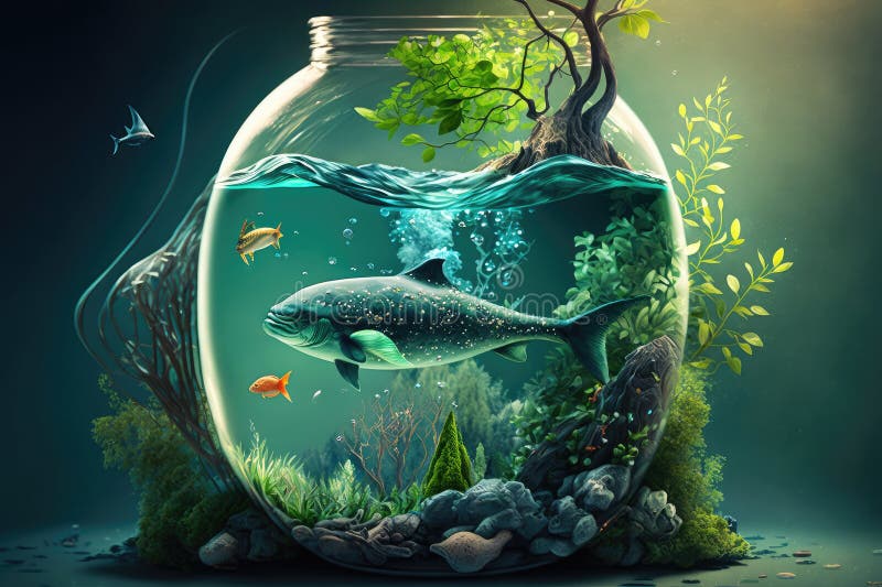 Aquarium with Fish Inside in the Water and Around Algae. AI Generated ...