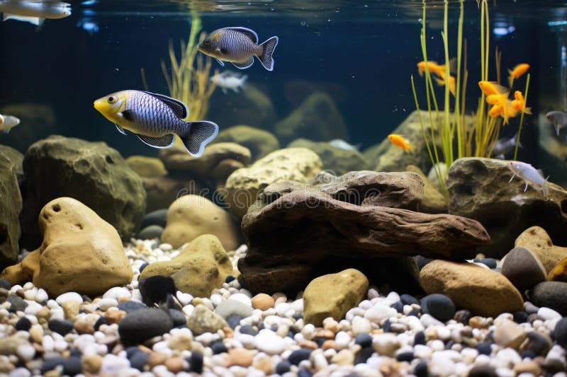 Aquarium Fish Swimming among Soft, Rounded Pebbles Stock Photo - Image ...