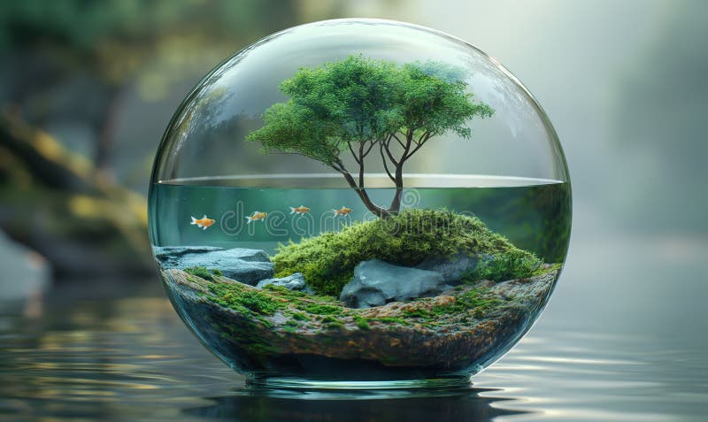 Aquarium with Fish and Trees Inside. Stock Photo - Image of plants ...