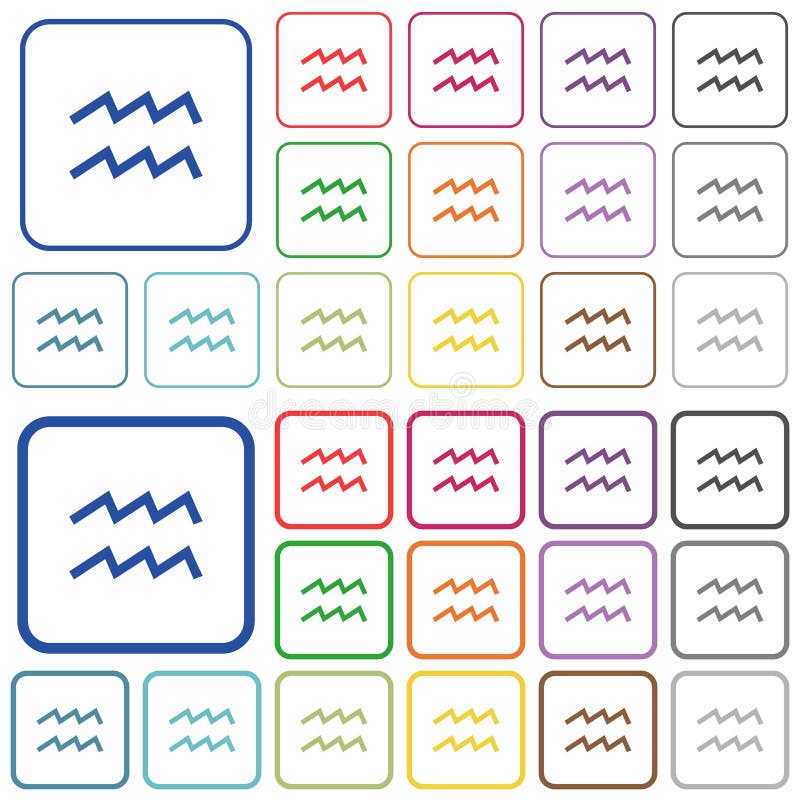 Aquarius Zodiac Symbol Outlined Flat Color Icons Stock Vector - Illustration of icons ...