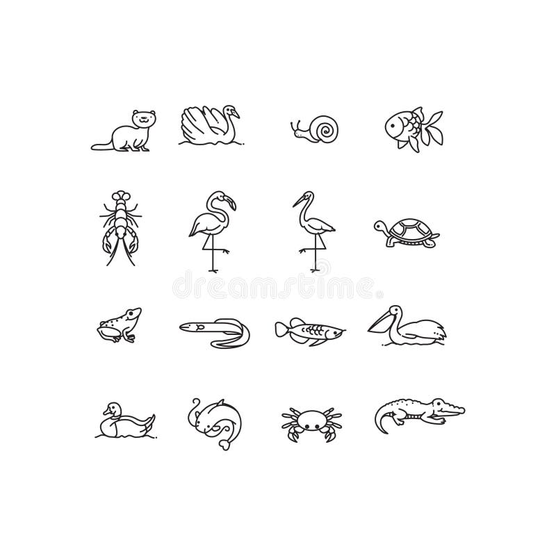 Aquatic Animal Icons Collection. Vector Illustration Decorative Design ...