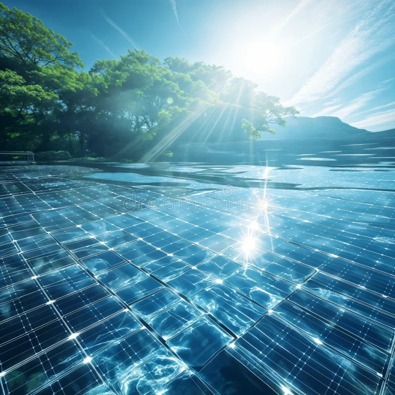 Aquatic Array: Solar Panel Serenity on Blue Waters, Generative Ai Stock ...