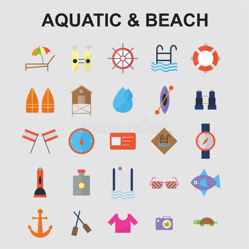 Aquatic Beach Icons Set Vector Stock Vector - Illustration of boat ...