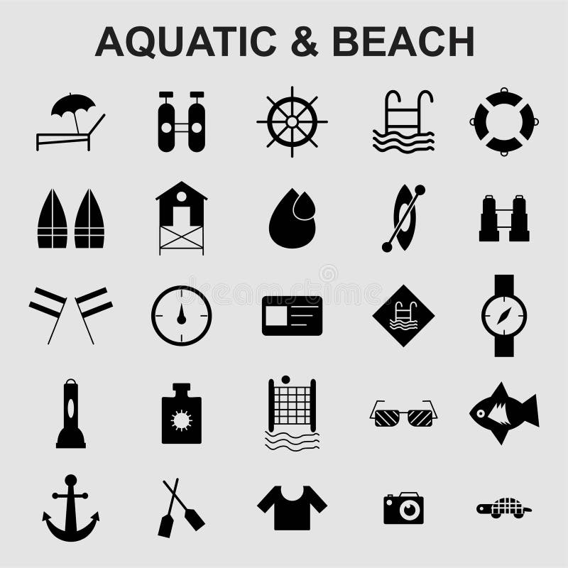 Aquatic Beach Icons Set Vector Stock Vector - Illustration of icon ...