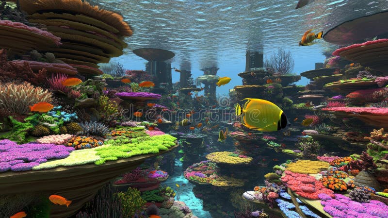 An Aquatic City Scene, Featuring Lively Fish Swimming through ...