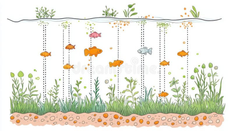 Aquatic Ecosystem, Fish, Plants, and Food Web Stock Illustration ...