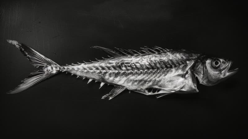 Aquatic Elegance: Fish Spine Silhouetted Against Dark Background Stock ...