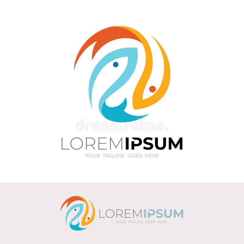 Aquatic Life Icon, Double Fish Logo with Circle Design Template Stock ...