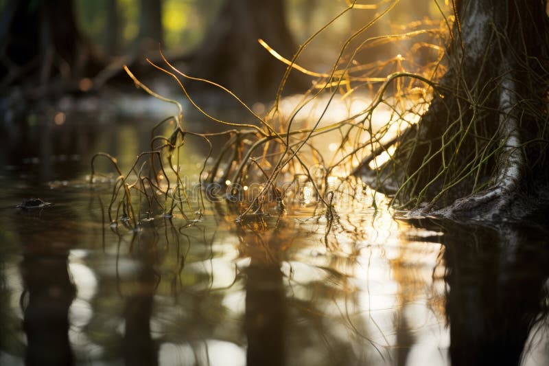 Aquatic Plant Roots Emerging from the Marsh Stock Image - Image of ...