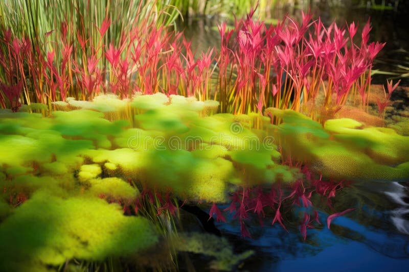 Aquatic Plants And Seagrasses Create Colorful Display In Sunlit Pond Stock Illustration
