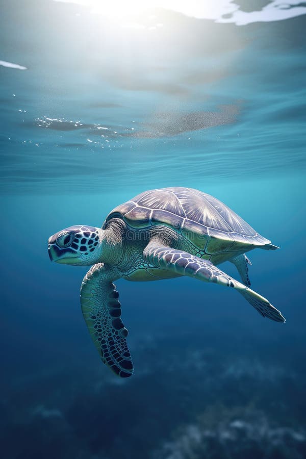 Aquatic Turtle Gliding Gracefully through the Crystal-clear Ocean Water ...