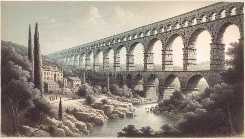 Ancient Aqueduct Construction Drawing on a Vintage Background Original ...
