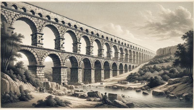 Ancient Aqueduct Construction Drawing on a Vintage Background Original ...