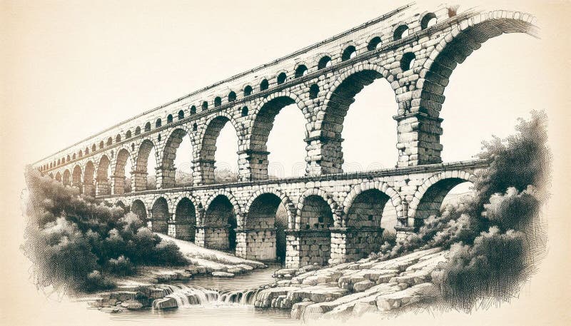 Ancient Aqueduct Construction Drawing on a Vintage Background Original ...