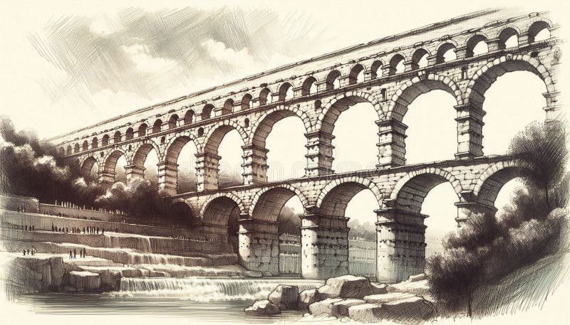 Ancient Aqueduct Construction Drawing on a Vintage Background Original ...