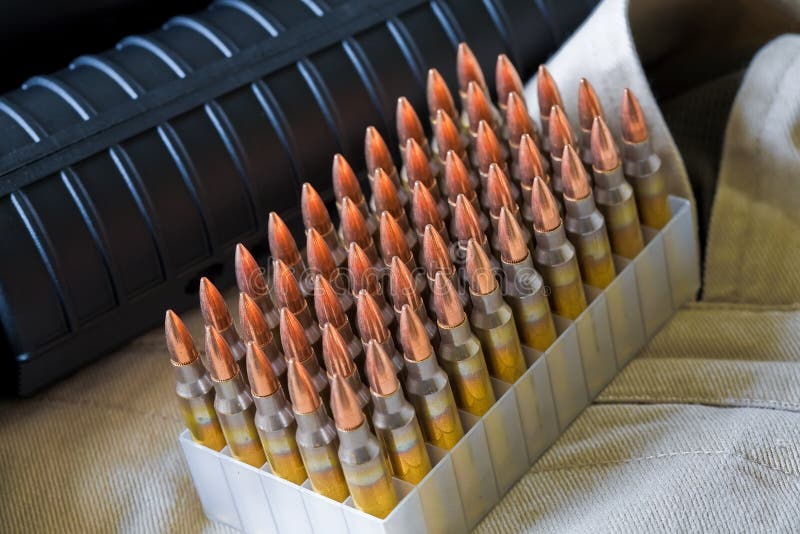AR-15 rifle and ammo stock image. Image of bullet, black - 17620961