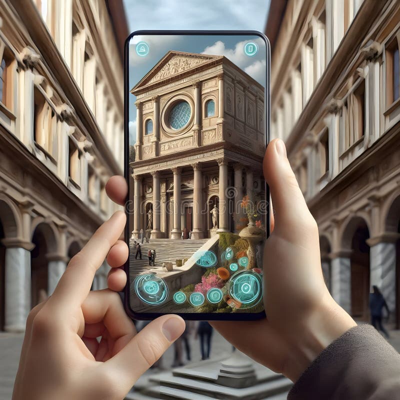 An AR Application Overlaying Information on a Historical Site. Stock ...
