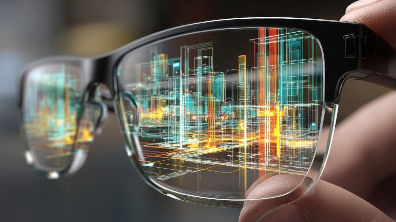 AR Glasses Display Futuristic Overlays Showing Urban Landscapes and ...