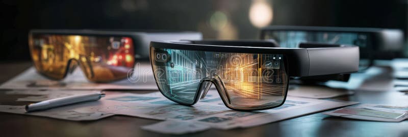 AR Glasses Showcase Transparent Overlays in an Urban Setting at Night ...