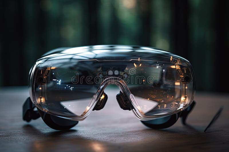 AR Glasses Technology Concept with Transparent Goggles. Augmented ...