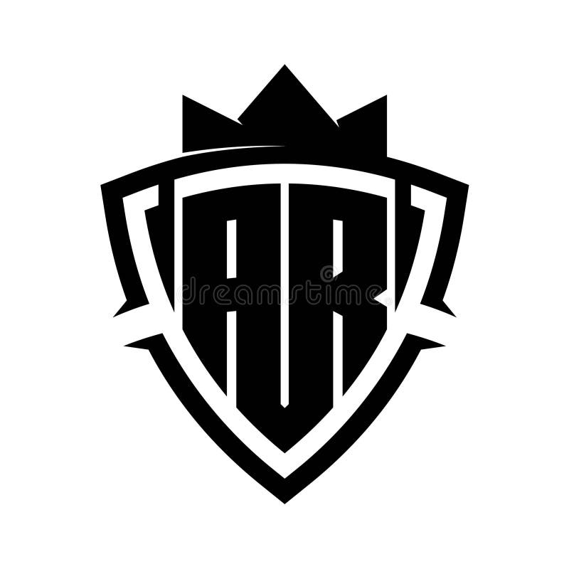 AR Letter Bold Monogram Triangle Curve Shield Shape with Crown Black ...