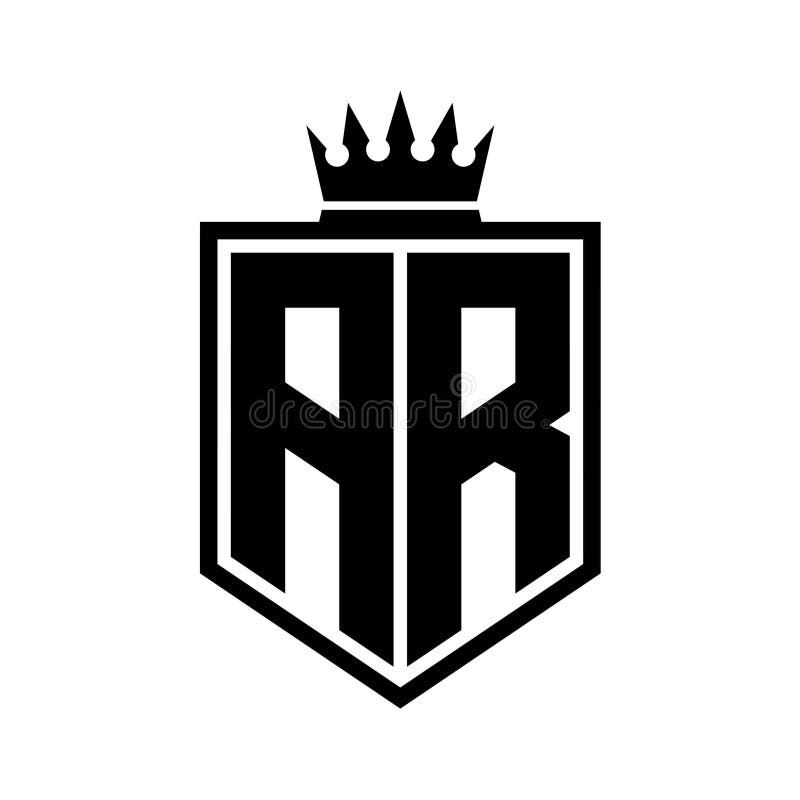 AR Logo Monogram Bold Shield Geometric Shape with Crown Outline Black and White Style Design ...