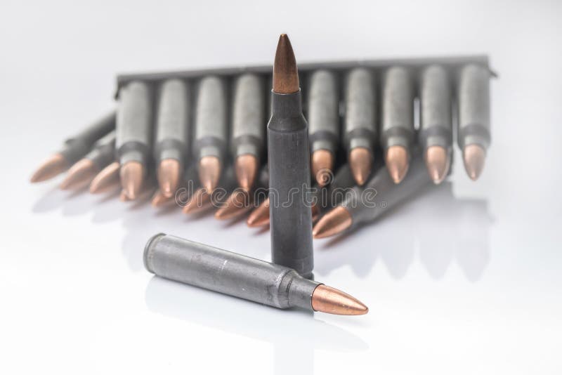 Ar15 M16 M4 Kalashnikov Cartridges with Ammo Clip Isolated on White ...