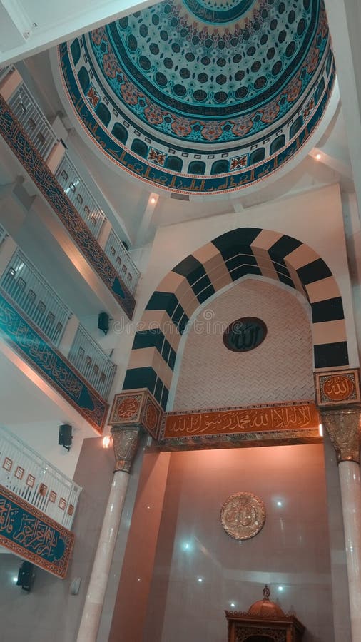 Ar-Ridwan mosque at night stock photo. Image of ceiling - 261687186
