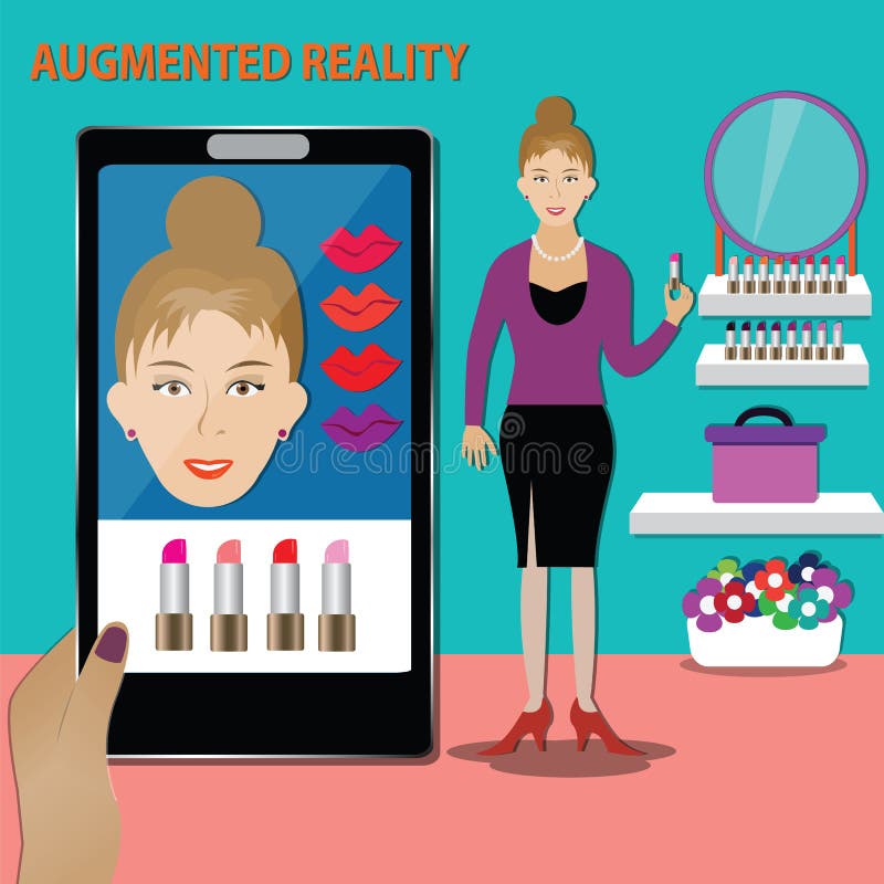 AR Technology Concept,Customer Use AR Technology Test Lipstick Stock ...