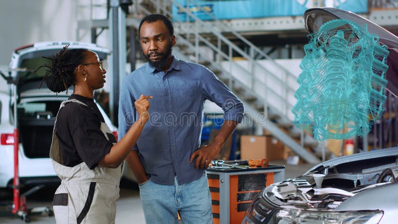 AR Visualization of Motor in Car Service Stock Photo - Image of worker ...