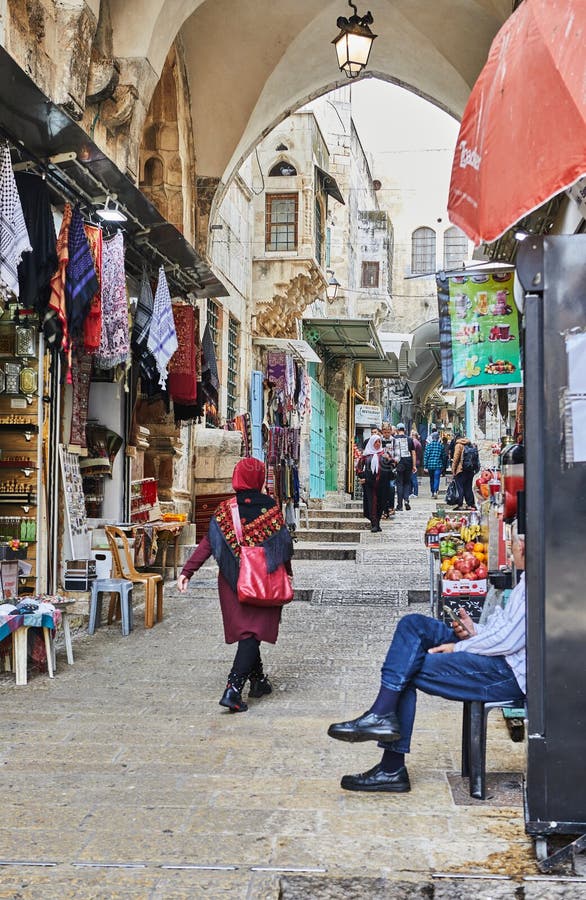 Arab Bazaar in the Old City of Jerusalem. Editorial Stock Photo - Image ...