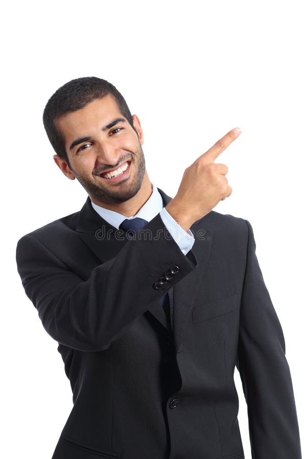 Arab Business Man Presenter Presenting and Pointing at Side Stock Photo ...