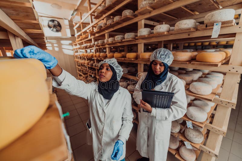 Arab Business Partners Checking the Quality of Cheese in the Industry ...