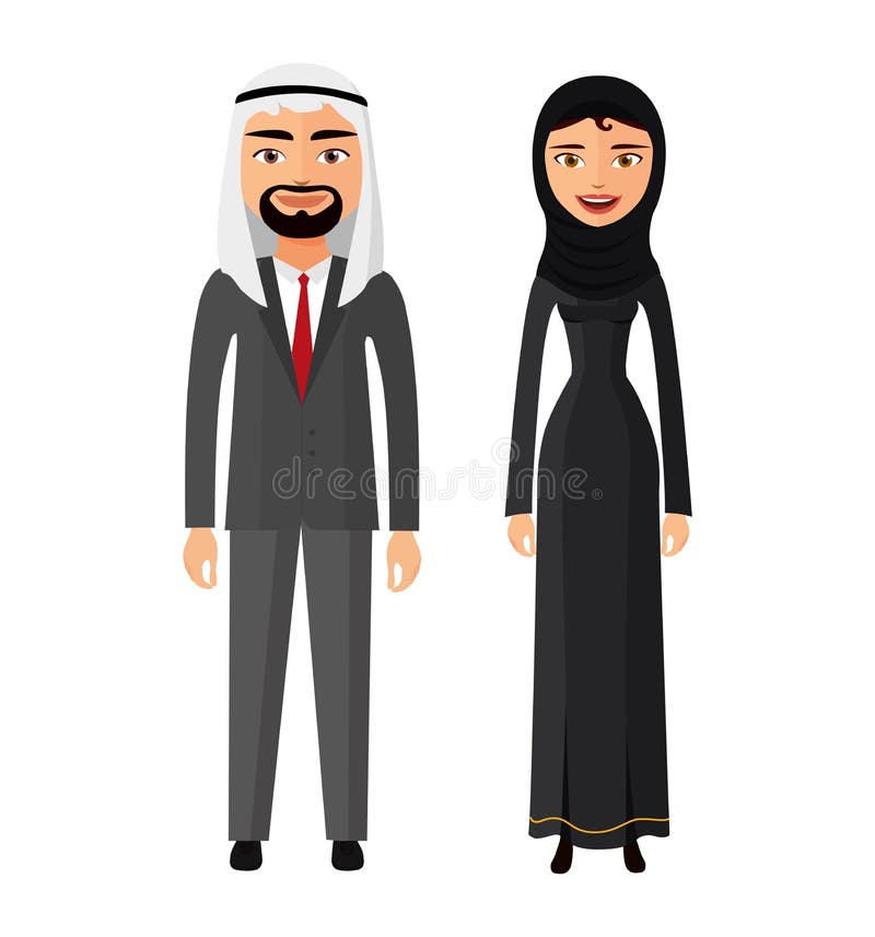 Muslim Couple. Arab Man and Arab Woman.Traditional Arab Clothing. Flat ...