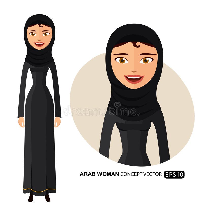 Arab Business Woman in a Hijab Flat Cartoon Vector Illustration ...