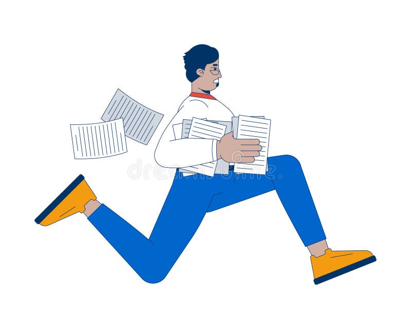 Arab Businessman Running with Papers Stack in Hand 2D Cartoon Character ...
