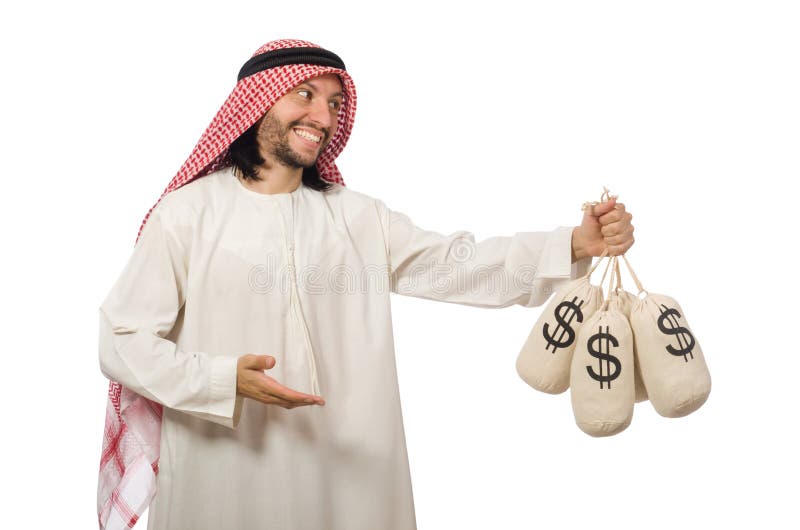 Arab Businessman with Sacks of Money Stock Photo - Image of currency ...