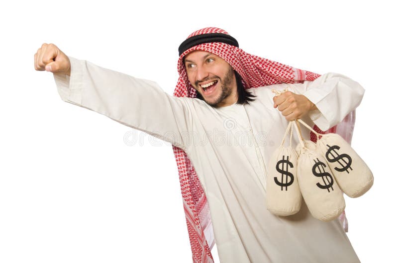 Arab Businessman with Sacks of Money Stock Photo - Image of dress ...