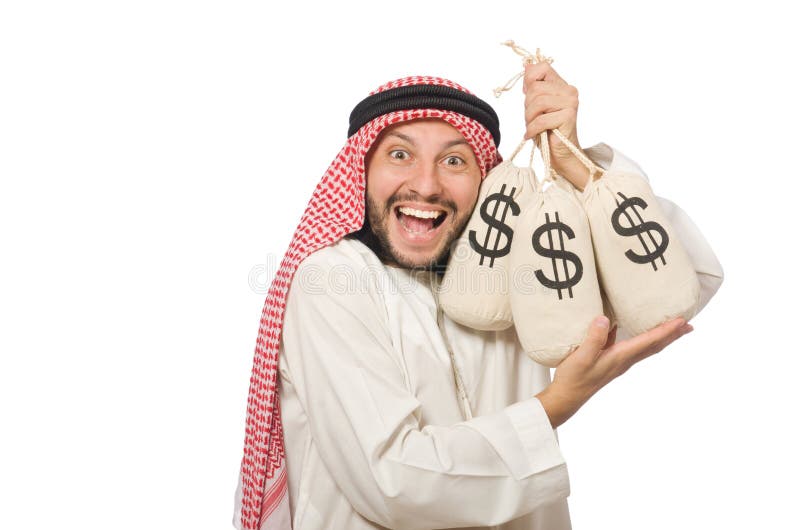 Arab Businessman with Sacks of Money Stock Photo - Image of ethnic ...