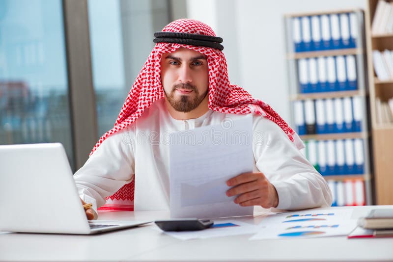 The Arab Businessman Working on Laptop Computer Stock Photo - Image of ...