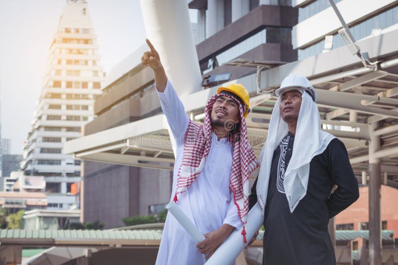 Arab Businessmen Worker Handshaking on Construction Stock Photo - Image ...