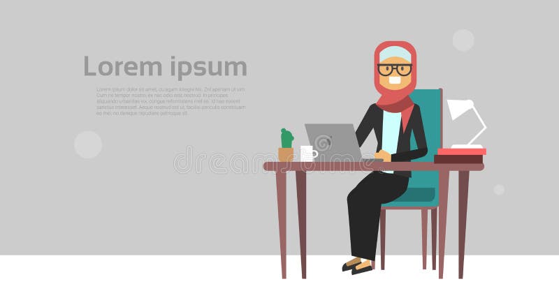 Arab Businesswoman Sitting at Office Desk Hold Laptop, Business Woman ... Arab Businesswoman Sitting at Office Desk Hold Laptop, Business Woman ...