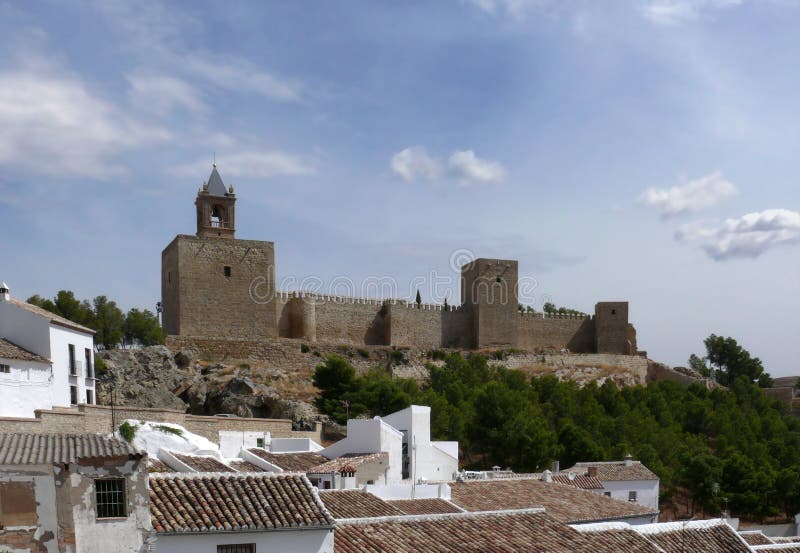 Arab Castle Over Town Roofs. Antequera, Andalusia. Stock Photo - Image ...